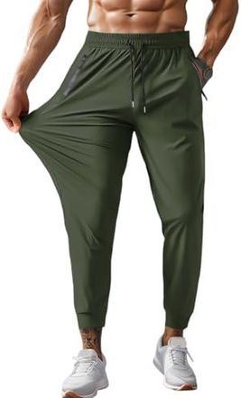 ORANDESIGNE Pantalon Jogging Homme L&eacute;ger Stretch Survetement Bas de Jogging Extensible Pantalons de Sport &agrave; Poches Zipp&eacute;es A Vert M