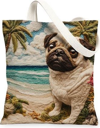 Generic Sac fourre-tout fantaisie en toile pour faire du shopping 33 x 38,1 cm, sac d&eacute;picerie r&eacute;utilisable pour femme, peinture danimaux domestiques, d&eacute;corati