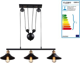 Globo Lighting Hängelampe Vintage 3-Flammig Hängeleuchte Pendelleuchte Esszimmerlampe Höhenverstellbar (Industrie Pendellampe, Küchenlampe, 92 cm, Höhe 180 cm, Altme