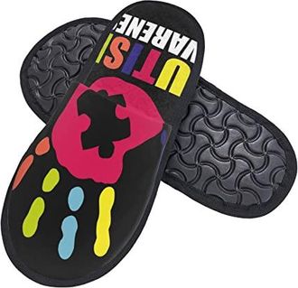 Generic Chaussons Main Colorée Pour La Sensibilisation À LAutisme Doux Chaussons Maison Antidérapantes Pantoufles Pour De Camping Hôtels Chambre M