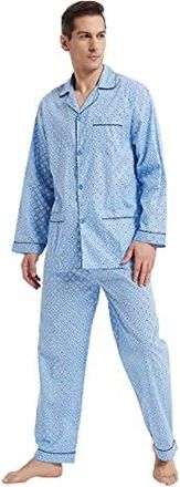 Global Ensemble de Pyjama Hommes Coton Vêtements de Nuit boutonnés à Manches Longues Vêtements de Nuit à Cordon de Serrage Ensemble de Pyjama Respirant Homme