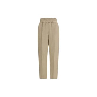 Brunello Cucinelli Femme, Pantalons, Beige, Taille: 42 FR Pantalon fluide &agrave; enfiler en viscose et lin