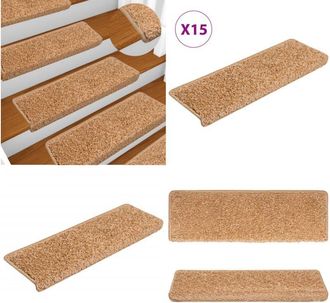 vidaXL Teppich-Treppenstufen 15 Stk. 65x21x4 cm Beige - Teppich Für Treppen - Treppenläufer - Treppenmatten - Rutschfeste Treppenmatten - Beige Treppenmatte