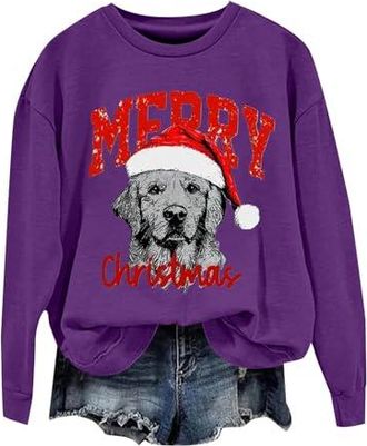 Generic Pull de Noël pour femme - Imprimé chien mignon - Sweat-shirt de Noël personnalisé à manches longues et col rond pour femme, Sweats à capuche violets p