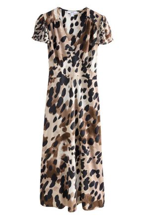 Next Maxikleid Maxikleid zum Binden, Flatter&auml;rmel, V-Ausschnitt (1-tlg)