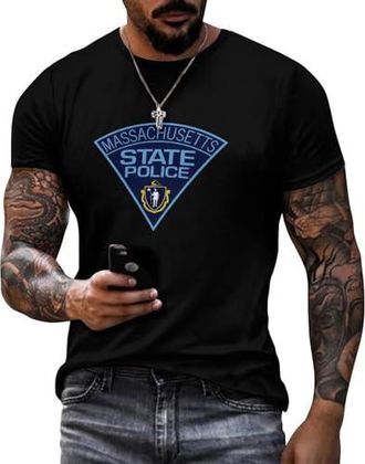Generic Tee Shirts Homme Doux Chemise DEntra&icirc;nement Police De L&Eacute;tat du Massachusetts Basique T-Shirt Homme pour &Eacute;t&eacute; Unisexe Running XXL