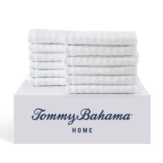 Tommy Bahama Waschlappen-Set, sehr saugf&auml;hige Baumwoll-Badezimmer-Dekor, fusselarm und lichtbest&auml;ndig (Nordsee-Wei&szlig;, 12-teilig)