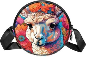 Generic Petit sac &agrave; bandouli&egrave;re circulaire pour femme, sac &agrave; bandouli&egrave;re en alpaga avec fermeture &eacute;clair et bretelles r&eacute;glables style d&eacute;contract&eacute; pour femmes 