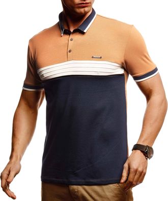 LEIF NELSON Herren Sommer T-Shirt Poloshirt Slim Fit Cooles Basic M&auml;nner Polo-Shirt Crew Neck Jungen Kurzarmshirt Polo Shirt Sweater Kurzarm LN55170 Camel Blau XX