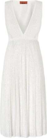 Missoni Femme, Robes, Blanc, Taille: 38 FR Robe Midi &agrave; Col en V