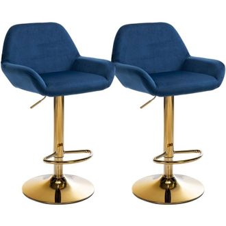 Clp Lot de 2 tabourets de bar Braga or velours Bleu