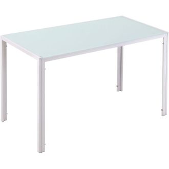 HOMCOM Table &agrave; manger pour 4 personnes, table de cuisine avec plateau en verre tremp&eacute; et pieds en m&eacute;tal, 120x60x75cm, blanc-Blanc