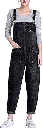Lazutom Salopette ample d&eacute;contract&eacute;e en jean pour femme, Noir, 46