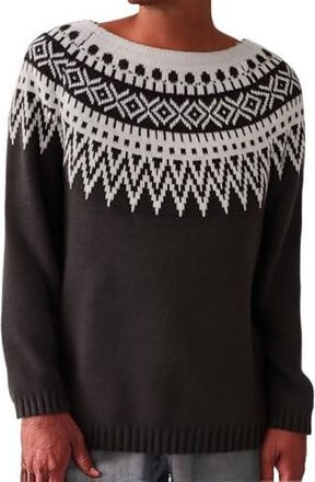Generic Pull Irlandais Femme dhiver Chaud Chic Pull Over Tricot&eacute; Col Rond Manche Longue Sweatshirts Motif Jacquard Tunique Oversize Casual Surdimensionn&eacute; Vete