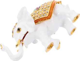 Cabilock Handbemalte Emaillierte Schmuckbox mit Strasssteinen Klappbare Metall Trinket Box Dekorativer Aufbewahrungsbehälter für Ringe Halsketten Ohrringe Weiß