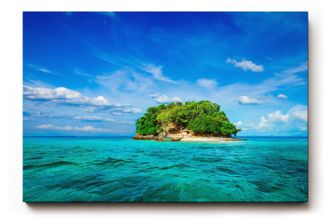 Paul Sinus Art Sinus Art Wandbild 60x40cm Kleine tropische Insel mit Palmen und wei&szlig;em Strand im t&uuml;rkisfarbenen Wasser