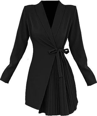 QUINTRA Automne et Hiver Nouvelles Femmes Couleur Unie tempérament Loisirs Polyvalent et Diligent à Lacets pli Costume Veste Robe Femmes Robe Sexy (AC-Black, 