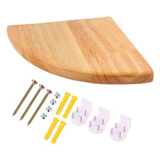 DOITOOL Eckregal aus Gummibaum Holz F&auml;cherf&ouml;rmiges Wandregal zur Wandmontage Kleines Rustikales Eckwandregal f&uuml;r K&uuml;che und Bad mit Befestigungsschrauben