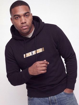 Jack & Jones Plus Size Kapuzensweatshirt JJMUNK SWEAT HOOD PLS Materialmix, normal geschnitten