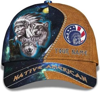 Generic Coiffe De Loup Animal Amérindien sur Fond De Galaxie Homme Femme Casquette De Baseball Séchage Rapide Chapeaux Pare-Soleil Réglable Strapback Cap pour