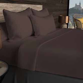 Soleil d'Ocre Bettlaken, Baumwolle, 57 Fäden, 260 x 300 cm, einfarbig, Braun