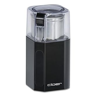 Cloer 7580 Elektrische Kaffee- und Gewürzmühle, 200 W, für Pesto, Nüsse und Getreide, bis zu 70 g Kaffeebohnen, abnehmbarer Edelstahlbehälter, schwarz
