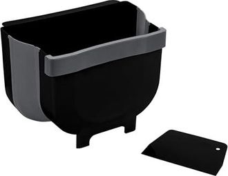 WENKO T&uuml;r-Abfalleimer Fago, 5 Liter, h&auml;ngender Black Outdoor Kitchen Abfallsammler inklusive Schaber, Befestigung ohne Bohren an der Schrankt&uuml;re oder Schubl