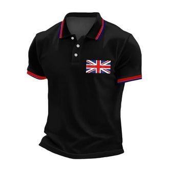 Generic Polo Homme Drapeau UK Jack Imprim&eacute; D&eacute;contract&eacute; avec Manches Raglan et Boutonni&egrave;re &agrave; Revers, Noir, 5XL