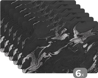 MuchoWow Placemats Platzdeckchen Platzset Tischset 6-teilig Tischdeko Untersetzer 45x30 cm Marmor - Schwarz - Silber - Luxus