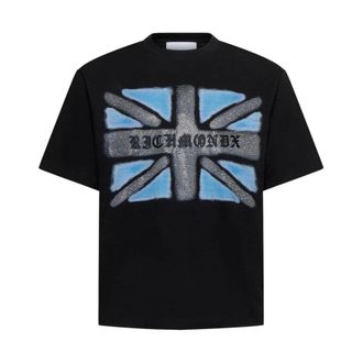John Richmond T-Shirt mit verblasstem Union Jack-Druck und Logo - - Tops - Herren - Schwarzk - L