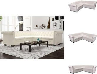 vidaXL Chesterfield-Ecksofa 5-Sitzer Kunstleder Wei&szlig; - Eckcouch - Chesterfield Sofa - Leder Couch - Weisses Sofa - Lounge M&ouml;bel