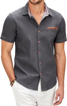 Coofandy Chemise Homme Manches Courtes Chemise en Jean dÉté Légère Décontractée en Coton Style Western Cowboy Business Casual Chemises Denim Élégante Slim Fit 