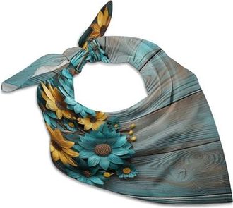 Generic Foulard carré en soie bleu sarcelle tournesol léger vintage planche en bois foulards pour cheveux respirant cadeaux pour femmes hommes, multicolore, 4