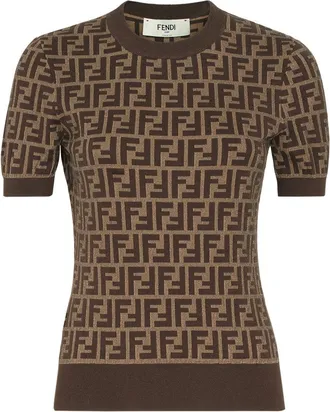 Fendi Womens Cotton Jersey Top Ff Brown Tops
