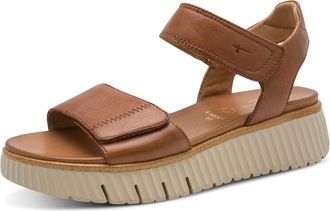 Tamaris Comfort Damen Sandalen flach aus Leder Plateau, Braun (Nut), 40 EU
