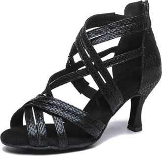 Minitoo Chaussures de danse latine sexy pour femme - Avec lanières - Pour le soir, L538 Noir Talon 7 5 cm, 43.5 EU