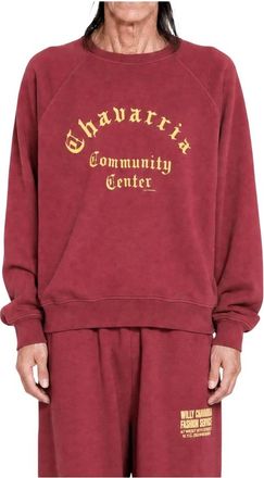 Willy Chavarria Community Raglan Standard Crewneck - Homme - Sweatshirts et sweats &agrave; capuche - Rouge - Taille: M