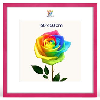 MG Design Bilderrahmen 60 x 60 cm - Posterrahmen mit Rosa Holzrahmen (Echtholz) und bruchsicherem Acrylglas, Hoch & Quer mit stabiler Wandaufh&auml;ngung