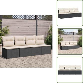 vidaXL The Living Store - Gartensofa mit Kissen 4-Sitzer Schwarz Poly Rattan - Outdoor M&ouml;bel - Gartenm&ouml;bel - Esszimmergarnitur - Lounge Set - Balkonm&ouml;bel