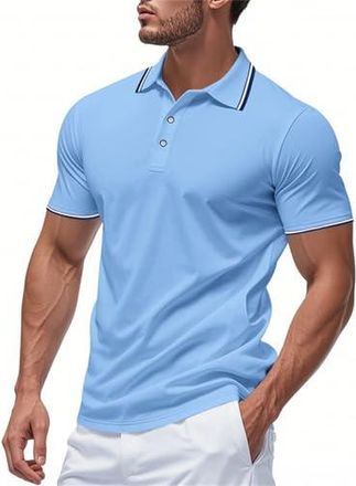 Generic Polo &agrave; manches courtes pour homme - Col boutonn&eacute; - T-shirt de golf d&eacute;contract&eacute;, bleu clair, XXL