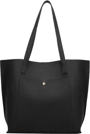 Generic Sac fourre-tout &agrave; bandouli&egrave;re pour homme, couleur unie, motif litchi, grande capacit&eacute;, Noir, Taille unique