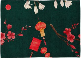 Fabulous Tischset aus Leinen - Blumenlaterne, japanisches Motiv, asiatisches Ornament, China - großes Format 40 x 28,5 cm