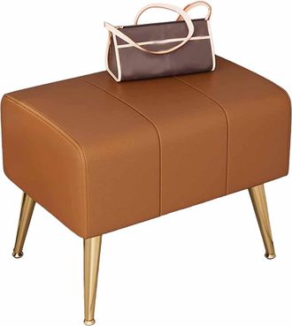 Generic Schuhregal for Den Eingangsbereich Mit Gepolsterter Sitzfläche Und Goldenen Metallbeinen - Schuhbank Aus Massivholz/Oberseite Aus Kunstleder(L,120cm)