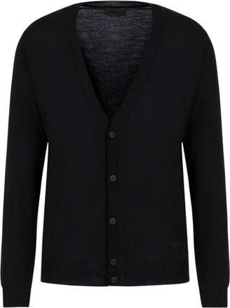 Emporio Armani Homme, Pulls, Noir, Taille: S Cardigan col en V en maille simple en laine vierge