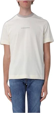 Emporio Armani T-shirt &agrave; col rond avec logo - Homme - Tops - Beige - Taille: M