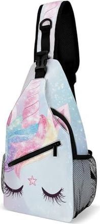 Generic Sacoche Homme Bandouliere Mignon cheval Rainbow magique visage de mer L&eacute;ger Sling Bag Mode Sac &agrave; Poitrine pour &eacute;cole Randonn&eacute;e Cyclisme