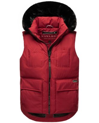 Navahoo Damen ärmellose Outdoorweste warme Winterjacke mit Kapuze und abnehmbarem Kunstfell Zimthäschen XIV Dark Red Gr. M