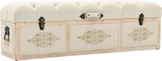 vidaXL Banc de rangement 110 cm Cr&egrave;me Bois de sapin massif et tissu Vidaxl