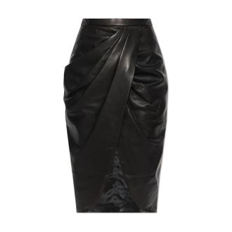 Balmain Draped Lambskin Midi Skirt - - Skirts - Damen - Schwarzk - XS