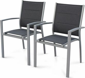 Sweeek Sweeek - Lot de 2 fauteuils - Chicago - En aluminium et textil&egrave;ne. empilables Gris / Gris fonc&eacute;